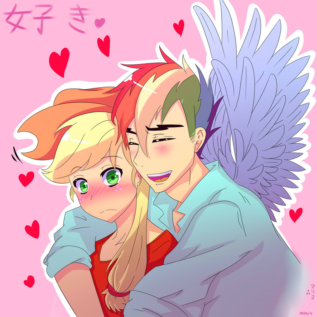 #1019727 - safe, artist:marima15, applejack, rainbow dash, human, g4 ...