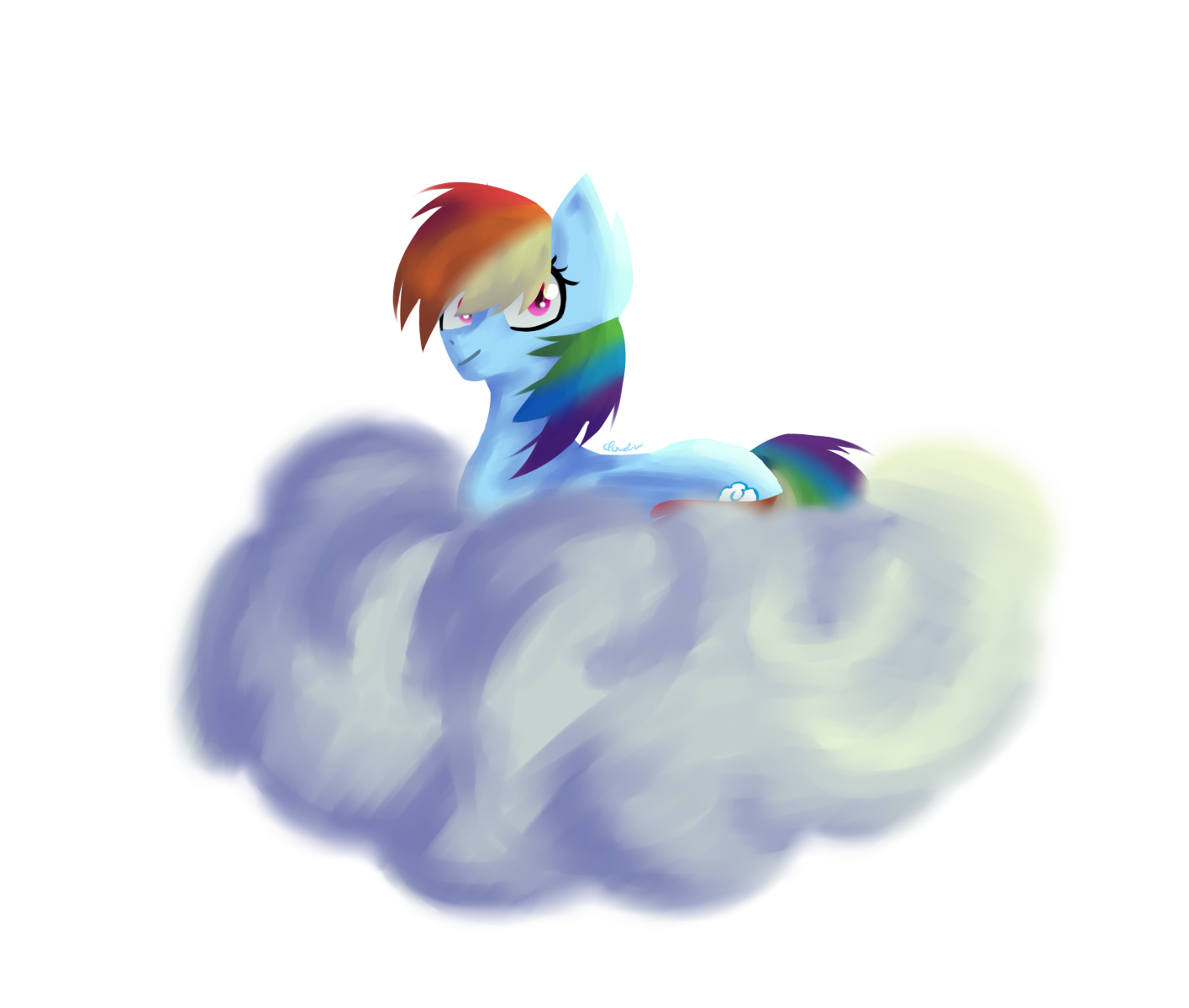 #1034841 - safe, artist:clowdiw, rainbow dash, pony, cloud, female, solo - Derpibooru