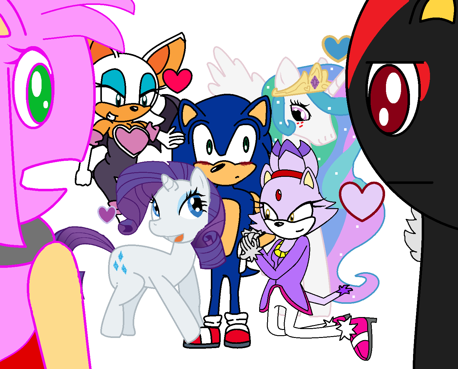 #1041540 - safe, artist:rosaliethefox, rarity, amy rose, blaze the cat ...
