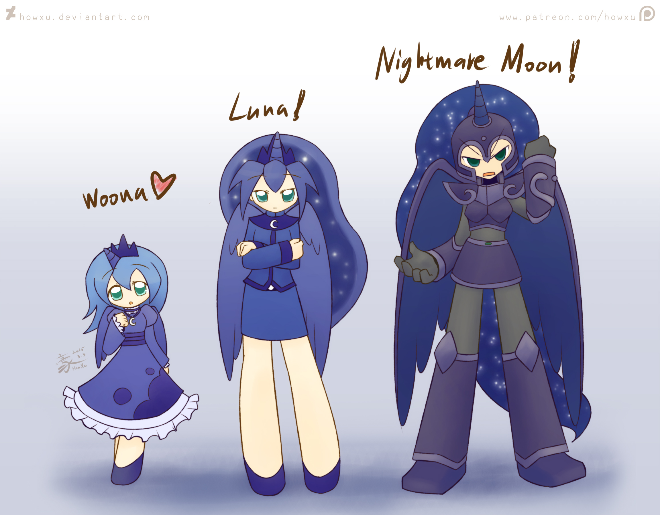 #842102 - safe, artist:howxu, nightmare moon, princess luna, human ...