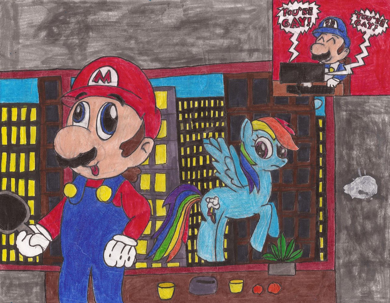 #900791 - safe, artist:thefieryhawk, rainbow dash, crossover, derp ...