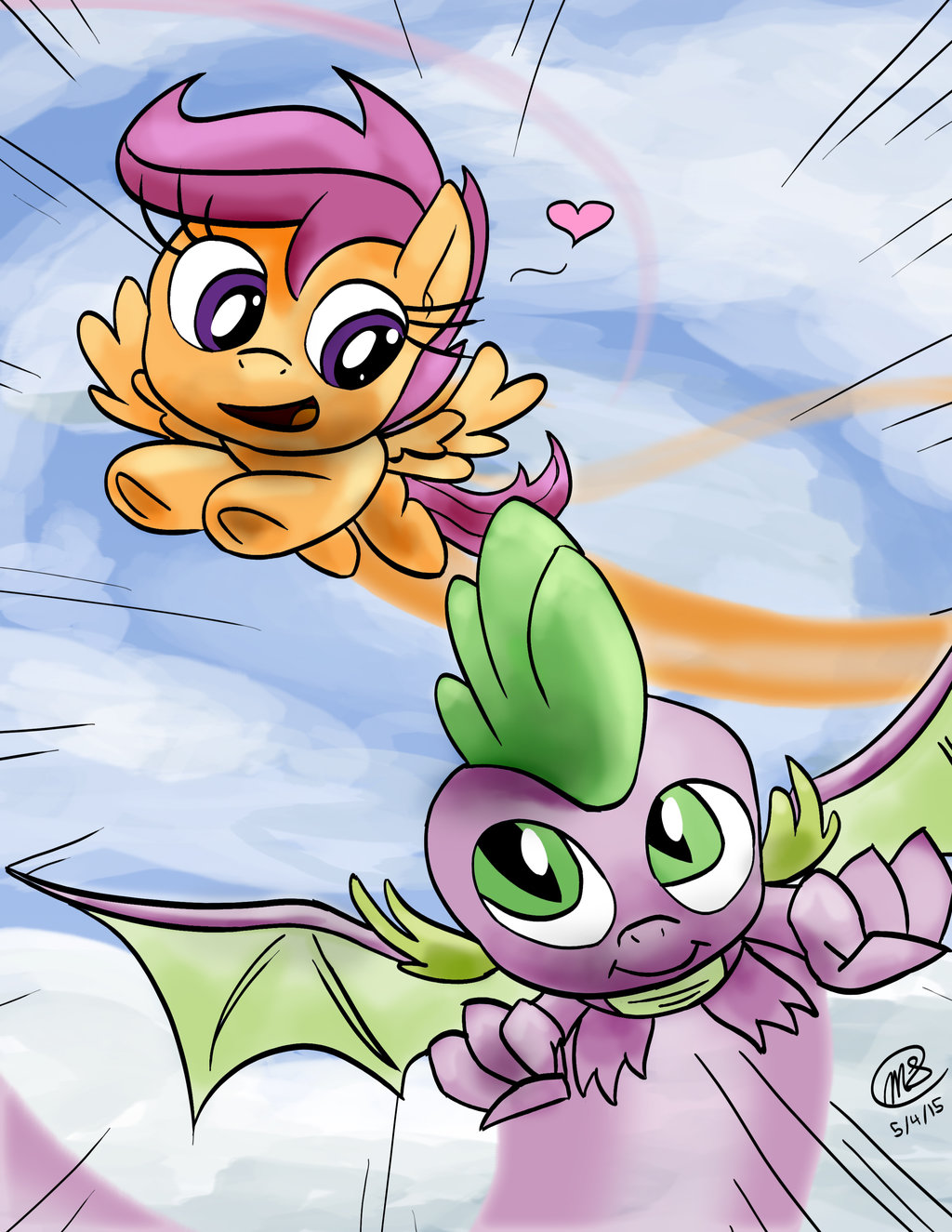 #889567 - safe, artist:loreto-arts, scootaloo, spike, cute, female ...