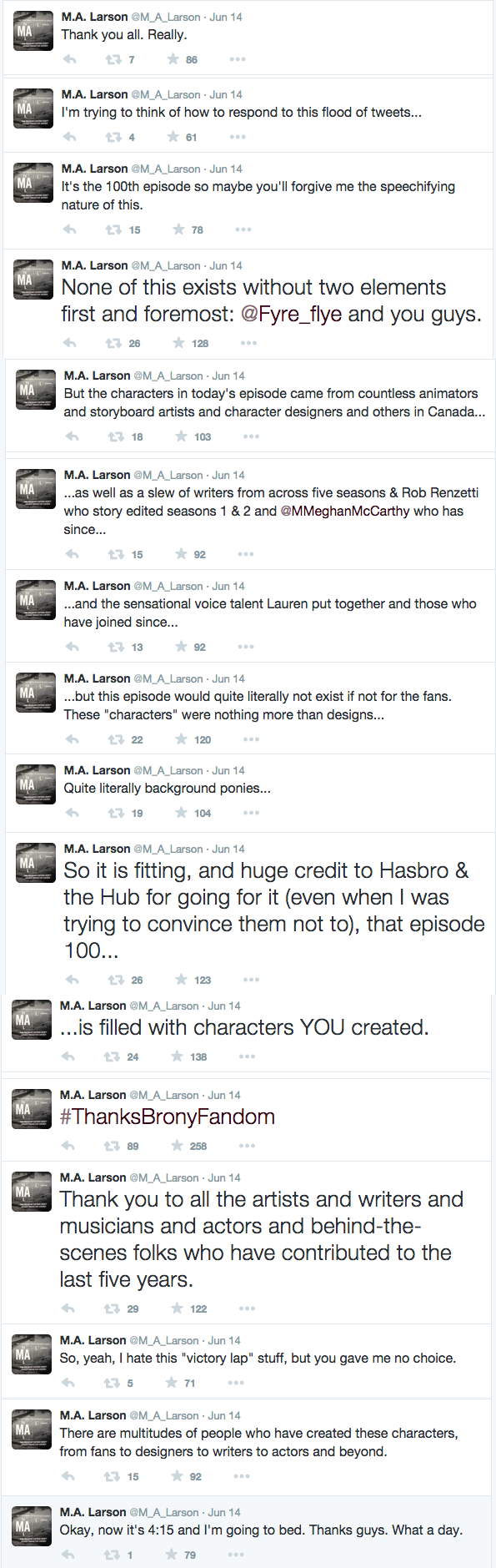 M.A. Larson thanks the fandom on twitter : r/mylittlepony