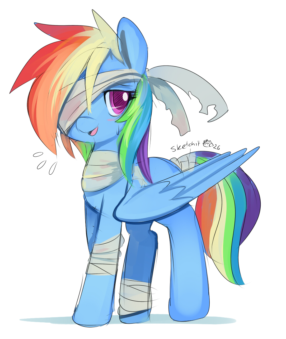 #937969 - safe, artist:ende26, rainbow dash, g4, bandage, eyepatch ...
