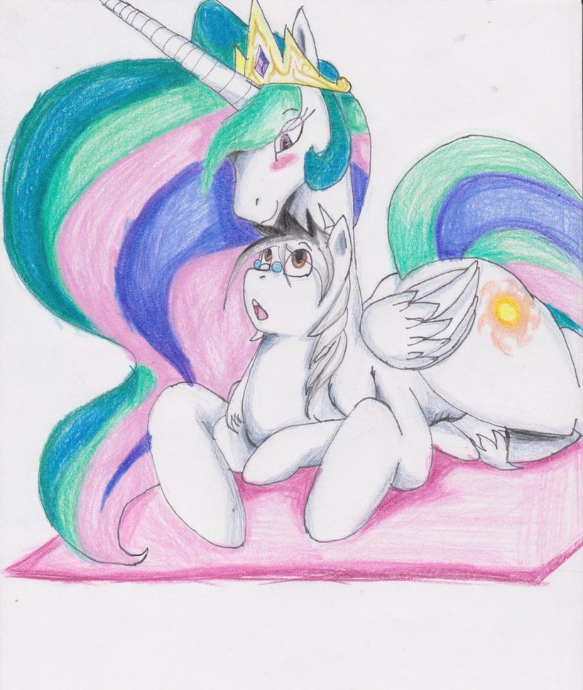 #978553 - safe, artist:dp360, princess celestia, oc, pegasus, pony, g4, blushing, cuddling, cute ...