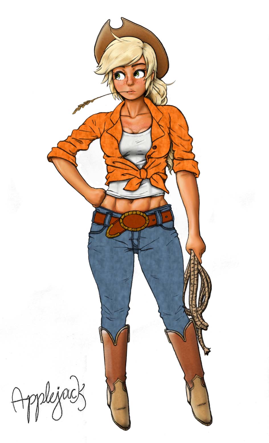 #979448 - safe, artist:cherrypod, applejack, human, g4, abs, belly ...