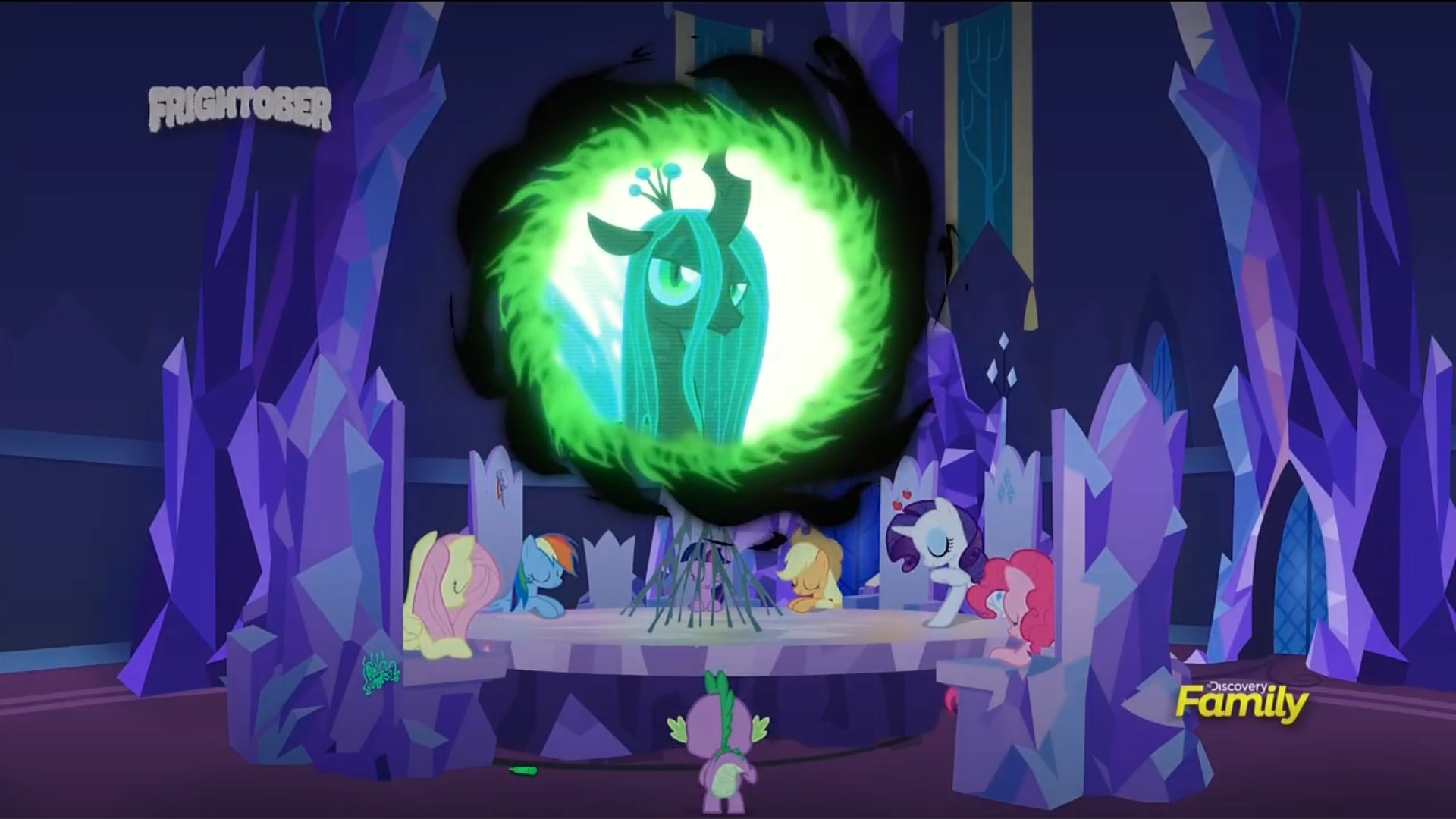 #1278886 - safe, screencap, applejack, fluttershy, pinkie pie, queen ...