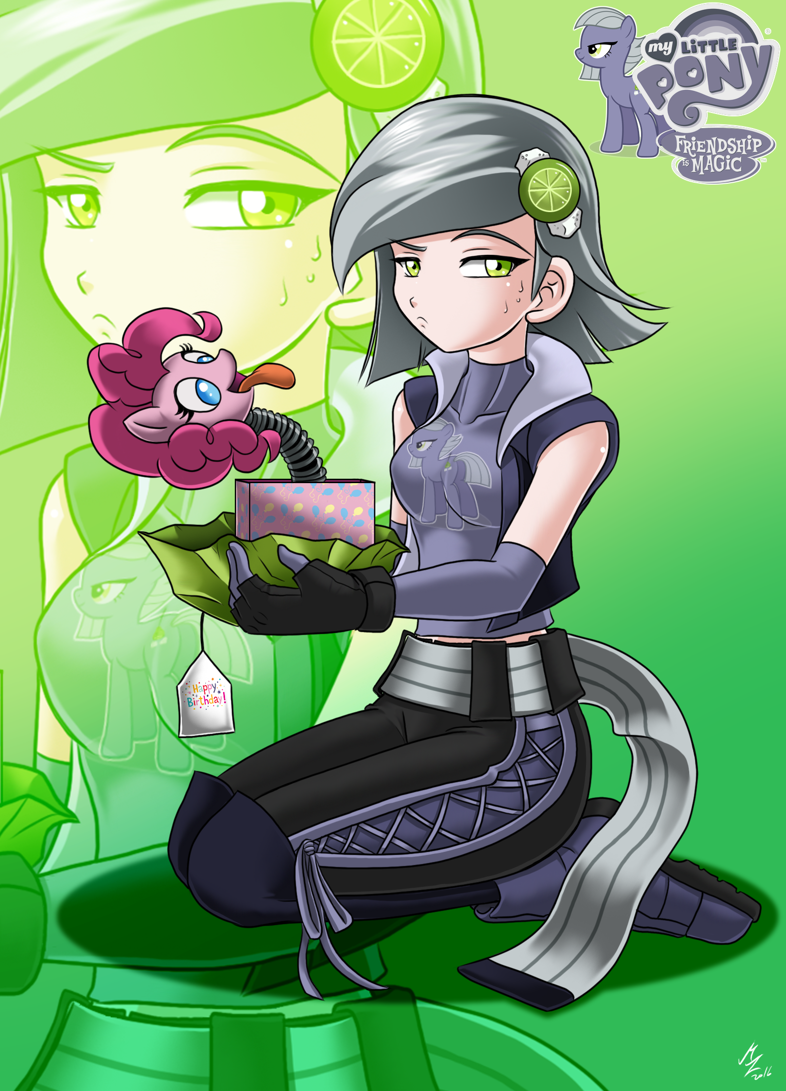 #1280366 - safe, artist:mauroz, limestone pie, pinkie pie, human, belt ...