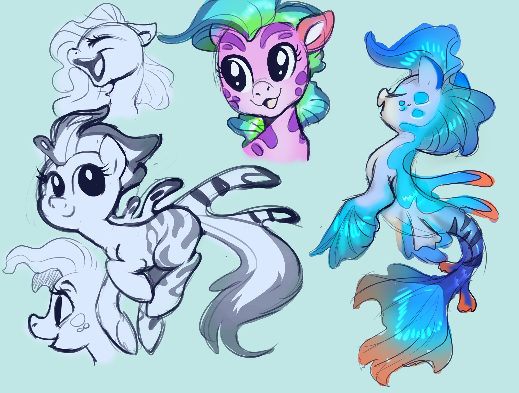 #1316900 - safe, artist:imalou, oc, oc only, sea pony, sketch, sketch dump, smiling - Derpibooru