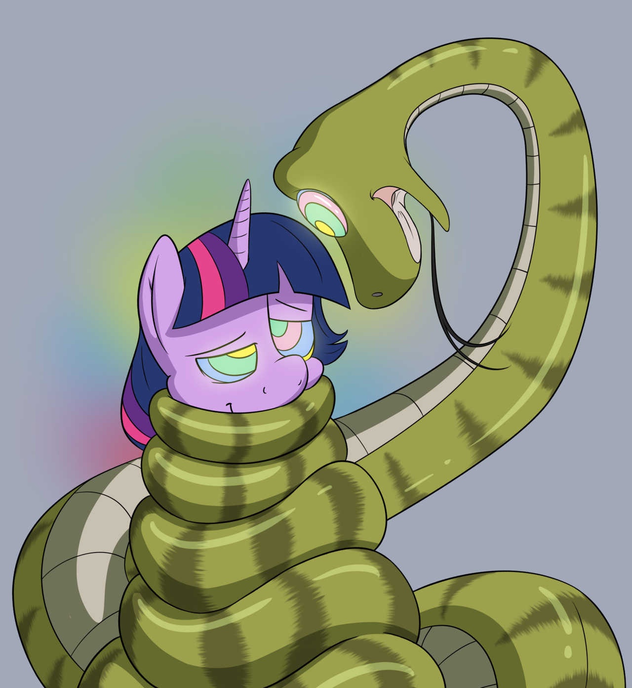 #1083418 - safe, artist:fluffyxai, twilight sparkle, pony, snake, g4, coils, cute, forked tongue ...