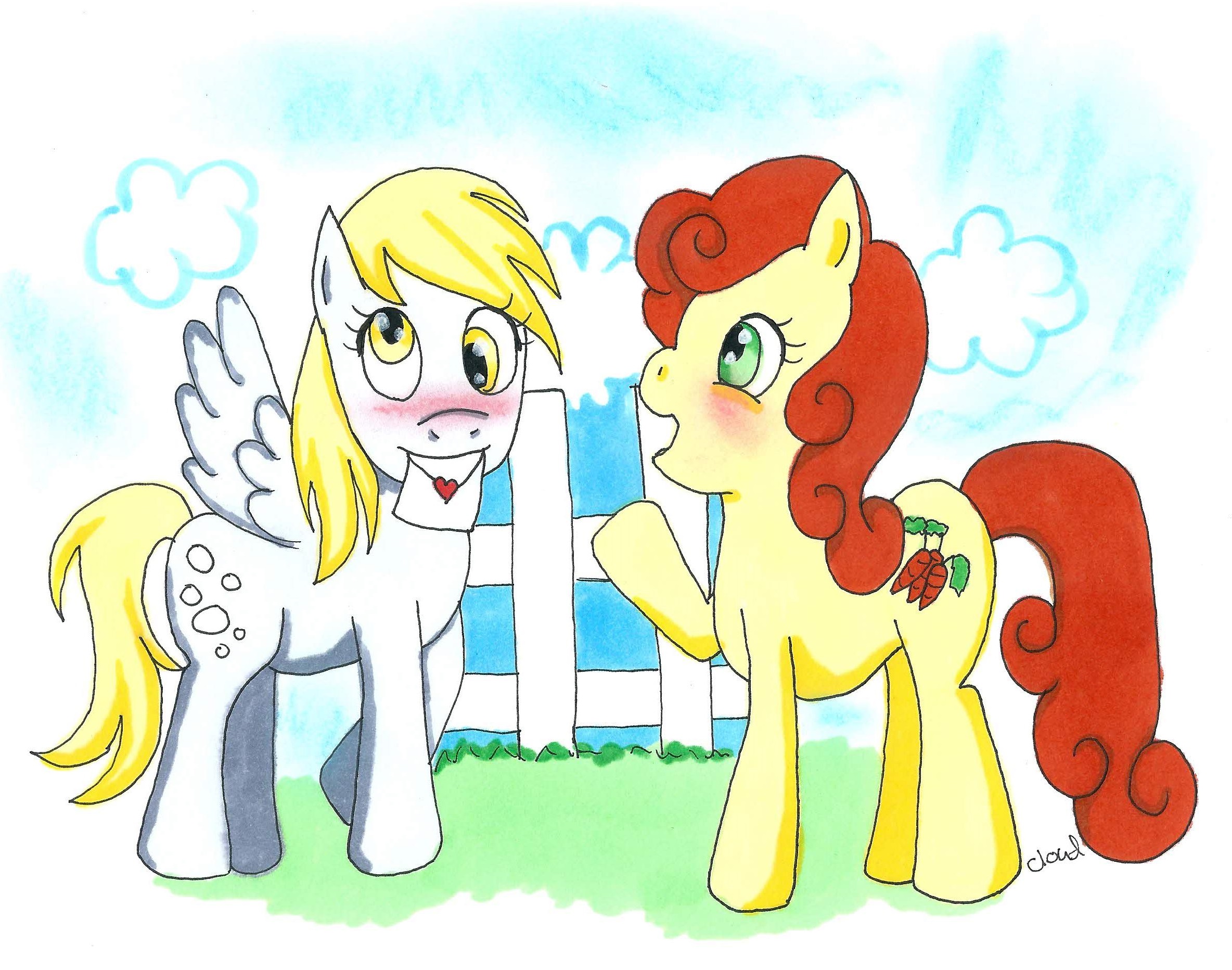 #1151501 - safe, artist:its-raining-clouds, carrot top, derpy hooves ...