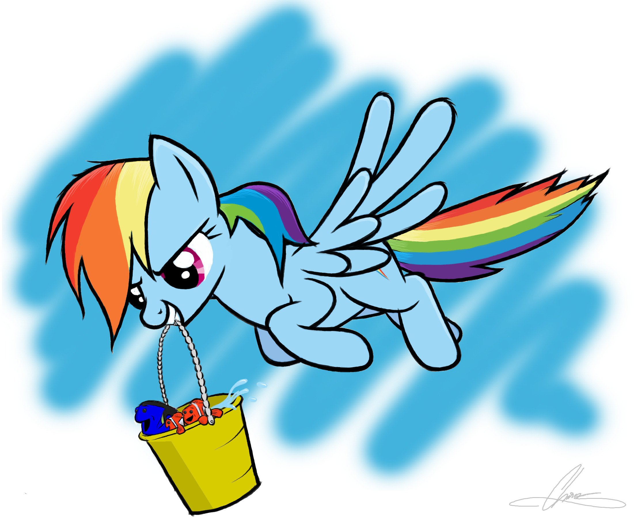 #1181726 - safe, artist:oinktweetstudios, rainbow dash, fish, pegasus ...