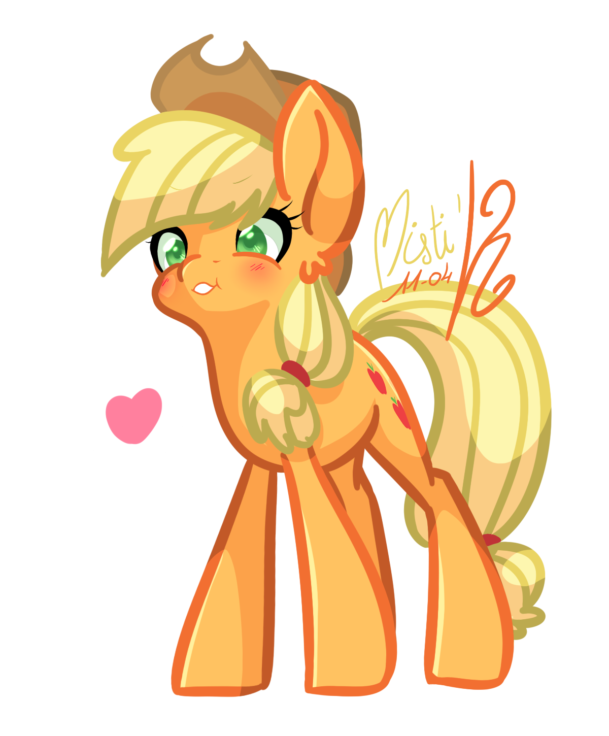 #1185951 - safe, artist:mistiknco, applejack, blushing, female, heart ...