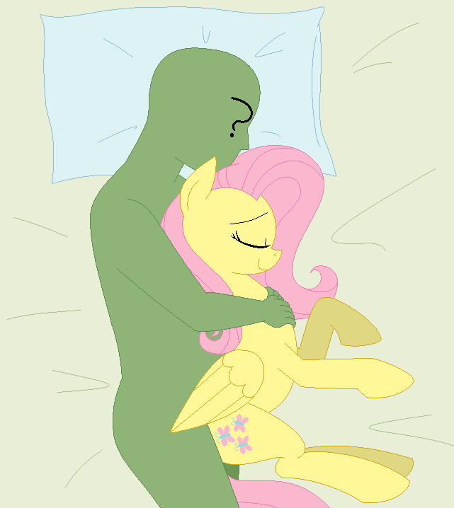 #1189467 - suggestive, artist:hyolark, fluttershy, oc, oc:anon, human ...