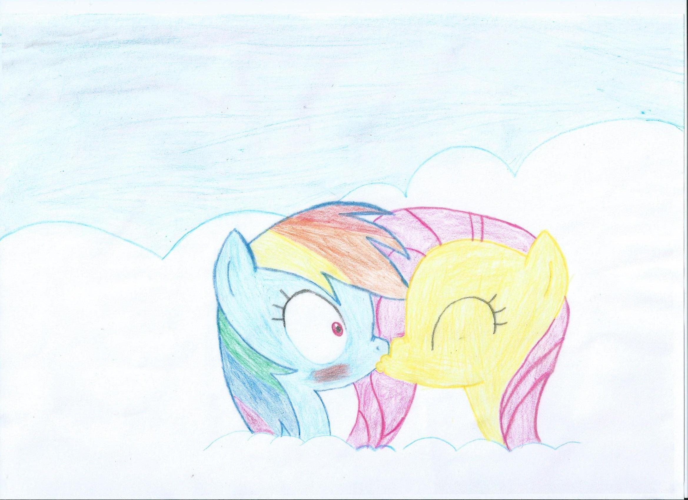 #1189608 - safe, artist:nejcrozi, fluttershy, rainbow dash, blushing ...