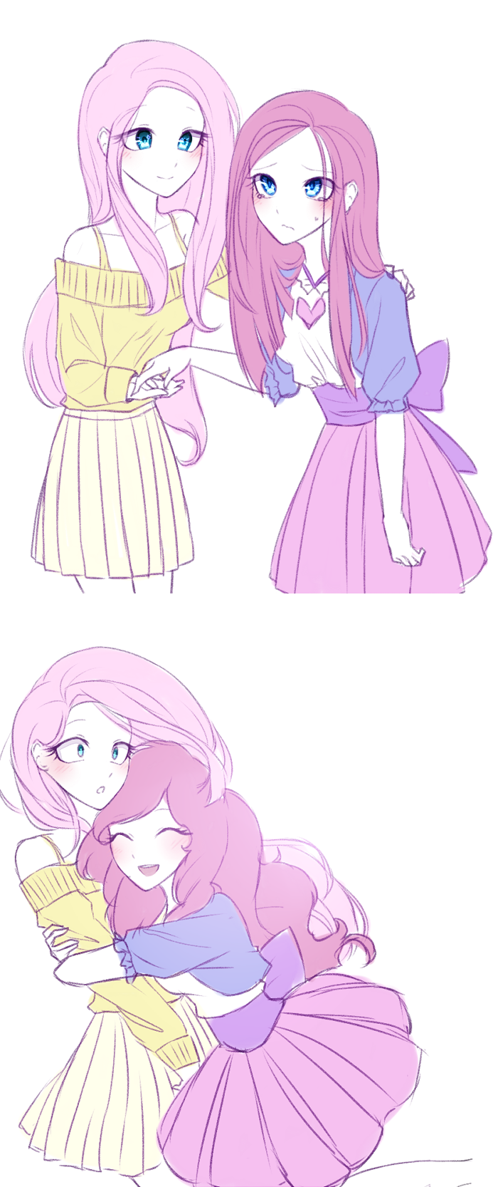 #1248229 - safe, artist:yunajee, fluttershy, pinkie pie, human, cute ...