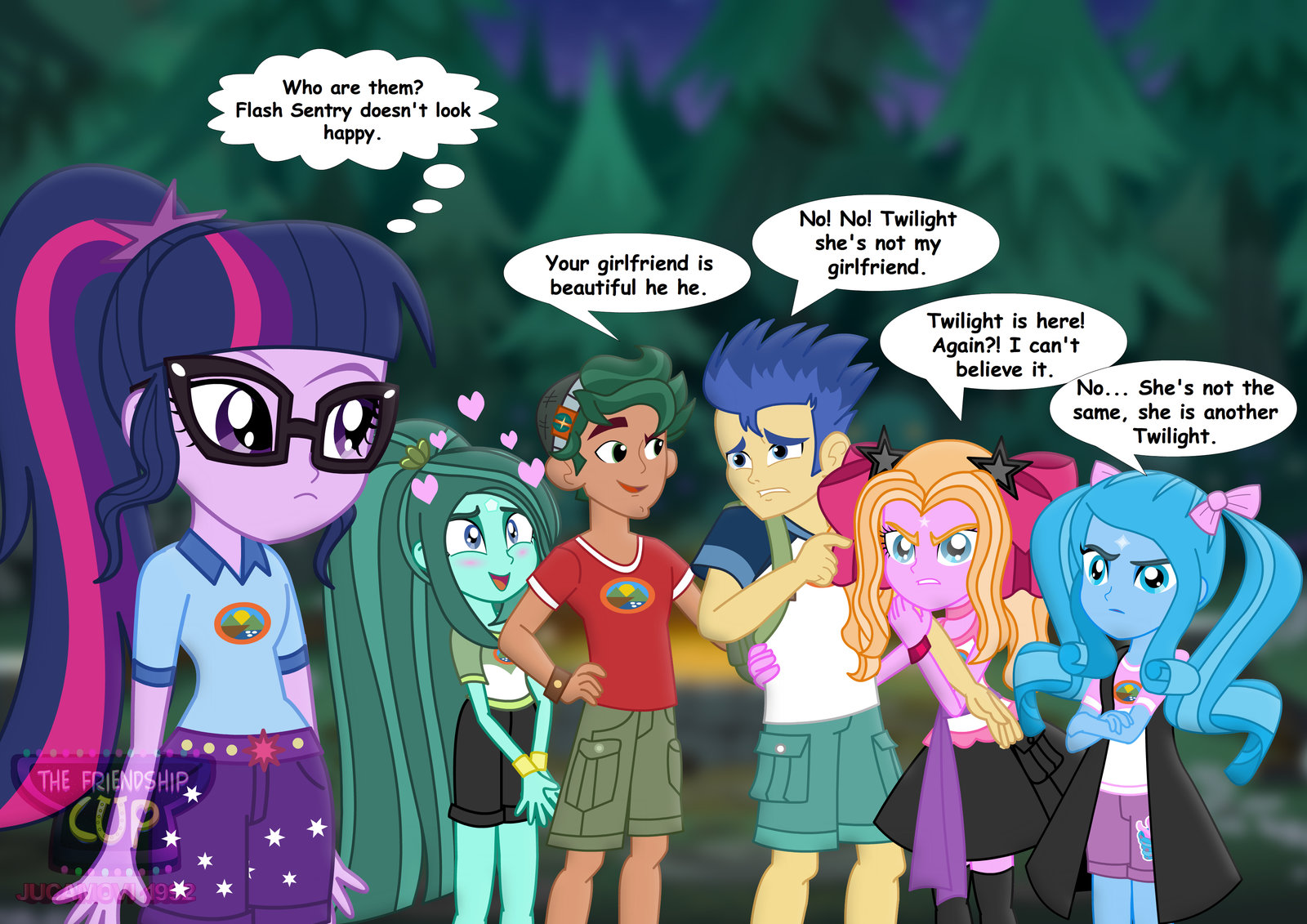 #1248755 - safe, artist:jucamovi1992, flash sentry, sci-twi, timber spruce, twilight sparkle, oc ...