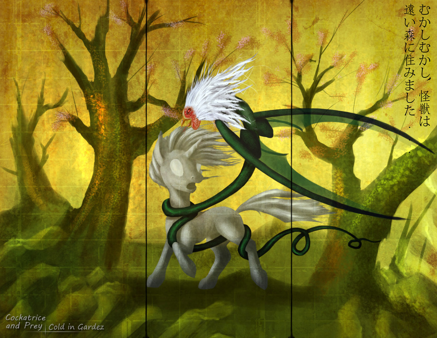 #1249208 - semi-grimdark, artist:akurion, cockatrice, pony, unicorn ...