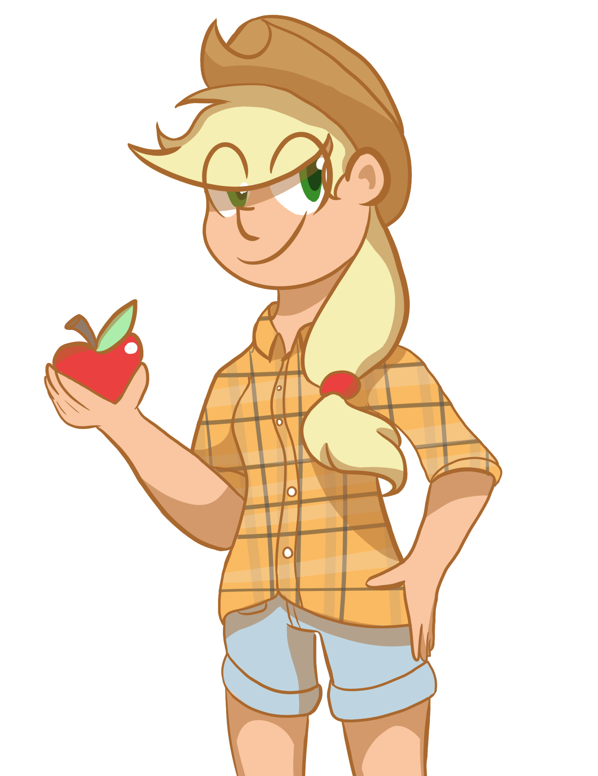 #1241362 - safe, artist:barkerjewel, applejack, human, apple, clothes ...