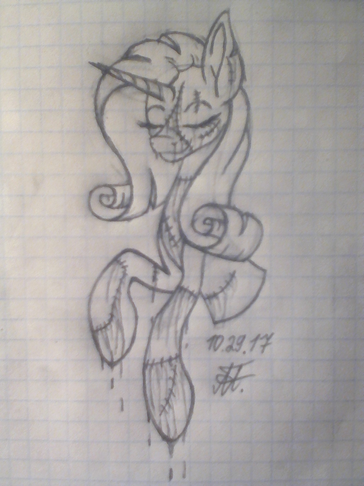 #1572910 - grimdark, artist:margo24, rarity, female, goretober, monochrome, solo, traditional ...