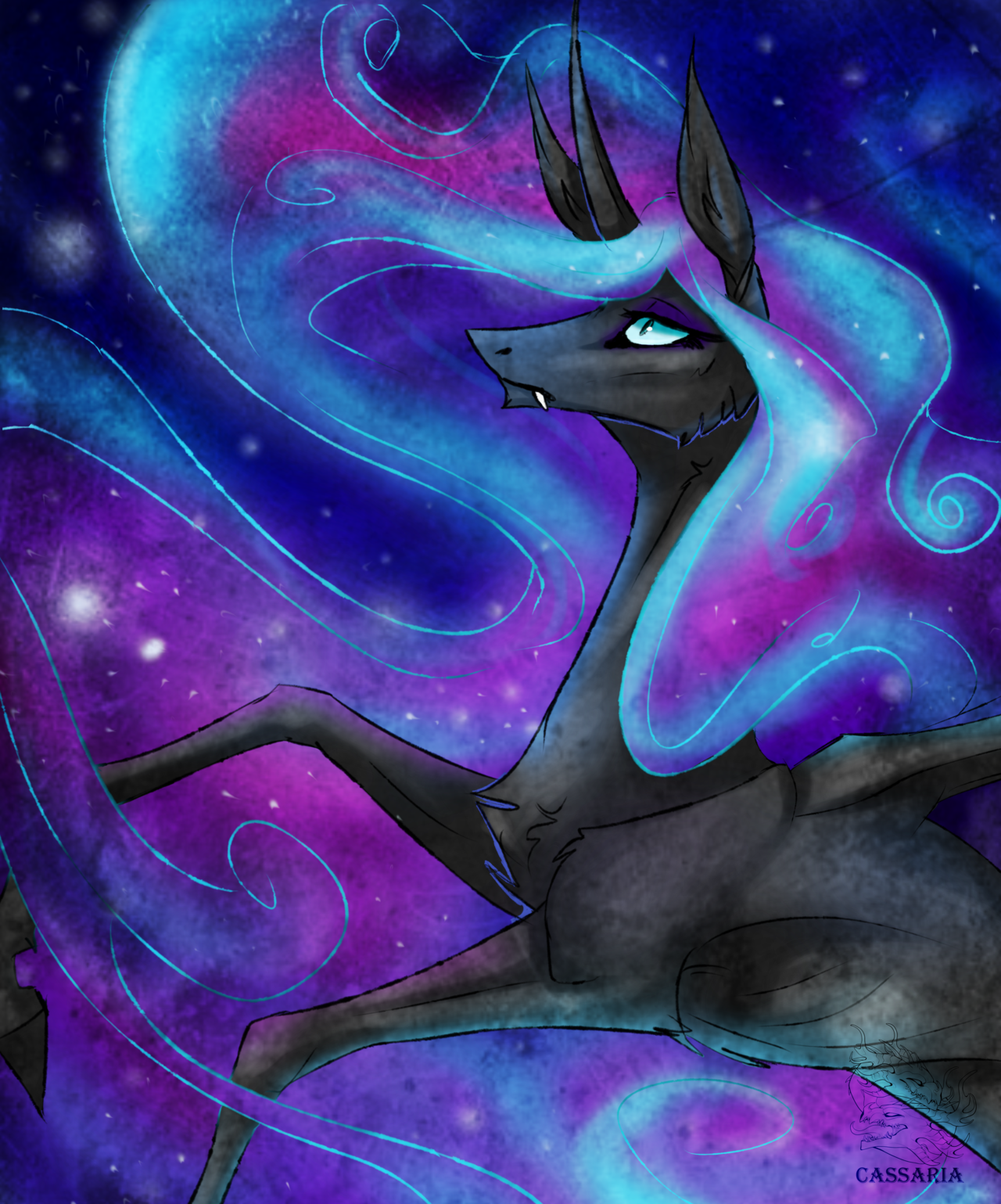 #1556730 - safe, artist:1cassar, nightmare moon, alicorn, curved horn ...