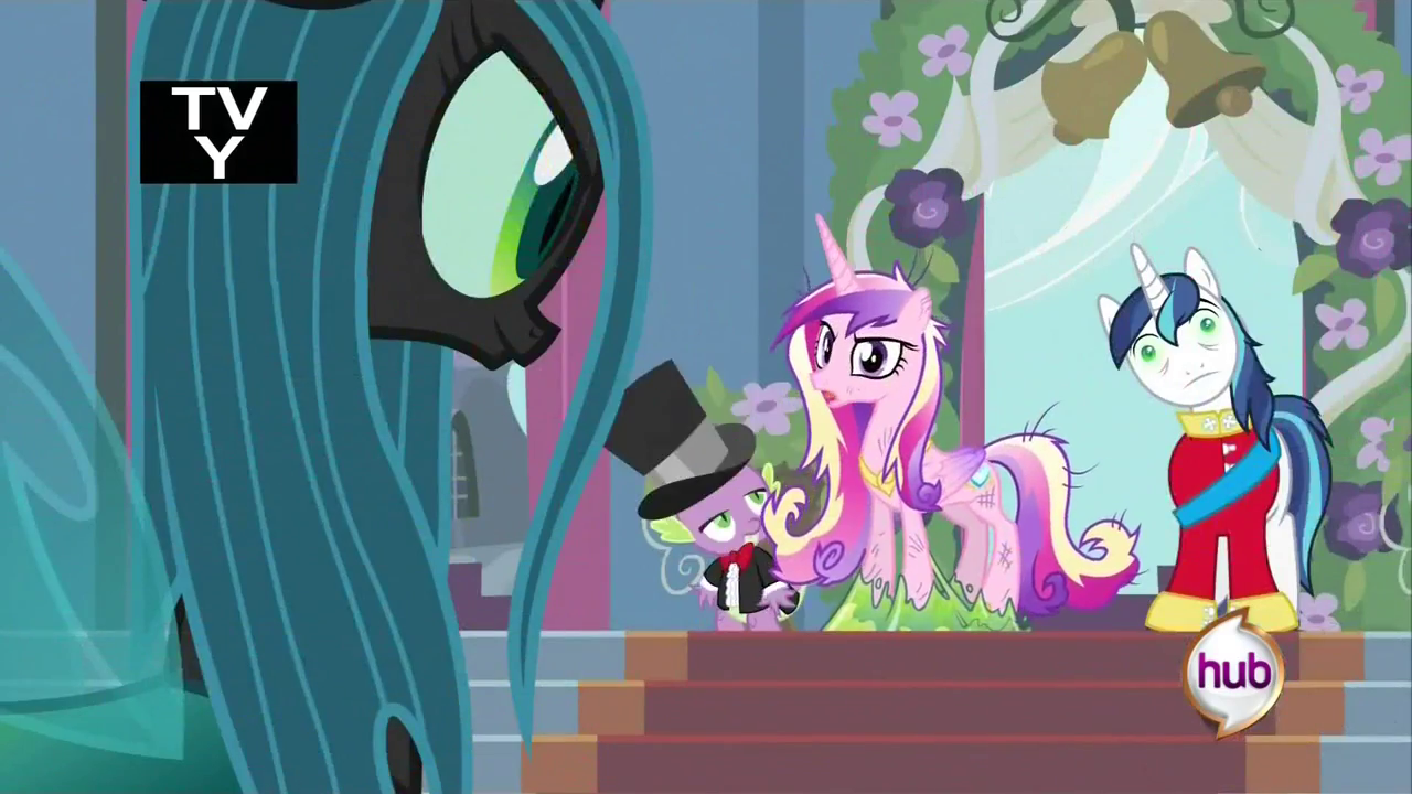 #1579247 - safe, screencap, princess cadance, queen chrysalis, shining armor, spike, alicorn ...