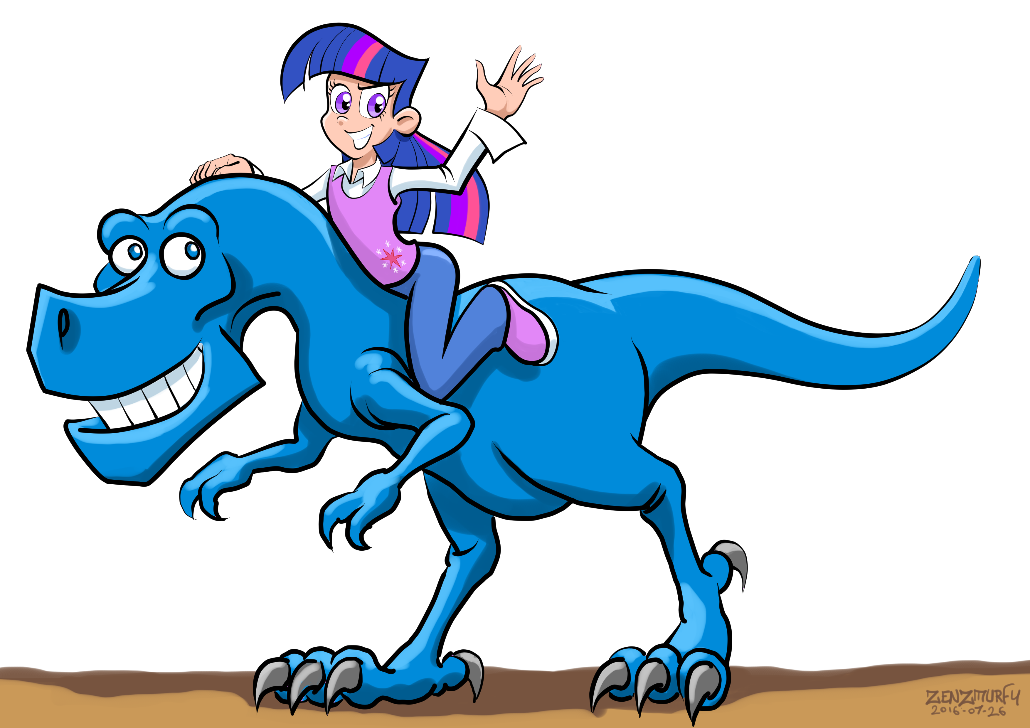 #1360209 - safe, artist:zenzmurfy, twilight sparkle, dinosaur, human ...