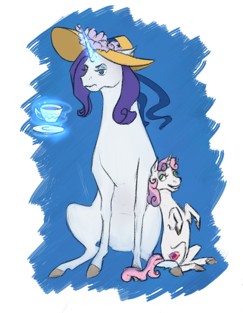 #1371554 - safe, artist:hengebellika, rarity, sweetie belle, g4, food ...