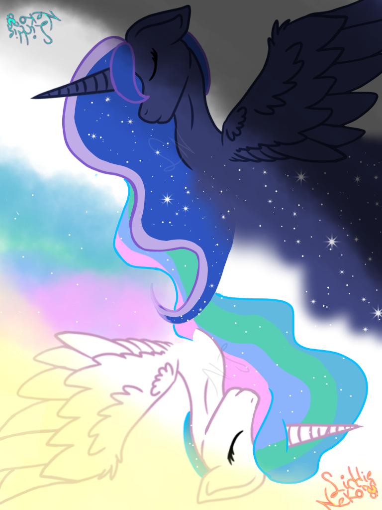 #1387850 - safe, artist:liddieneko, princess celestia, princess luna ...