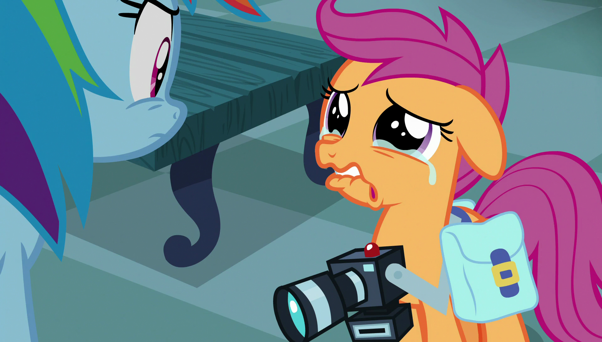 #1443099 - safe, screencap, rainbow dash, scootaloo, pony, parental glideance, camera, crying ...