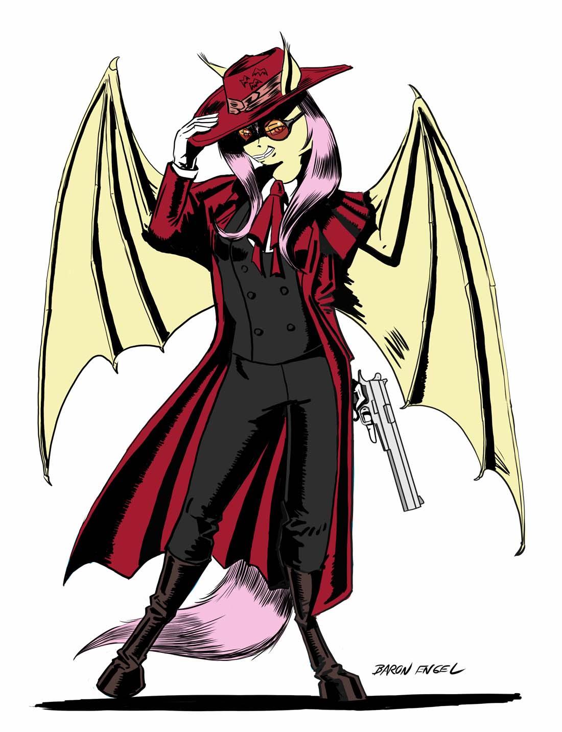 #1443547 - safe, artist:baron engel, fluttershy, bat pony, anthro ...