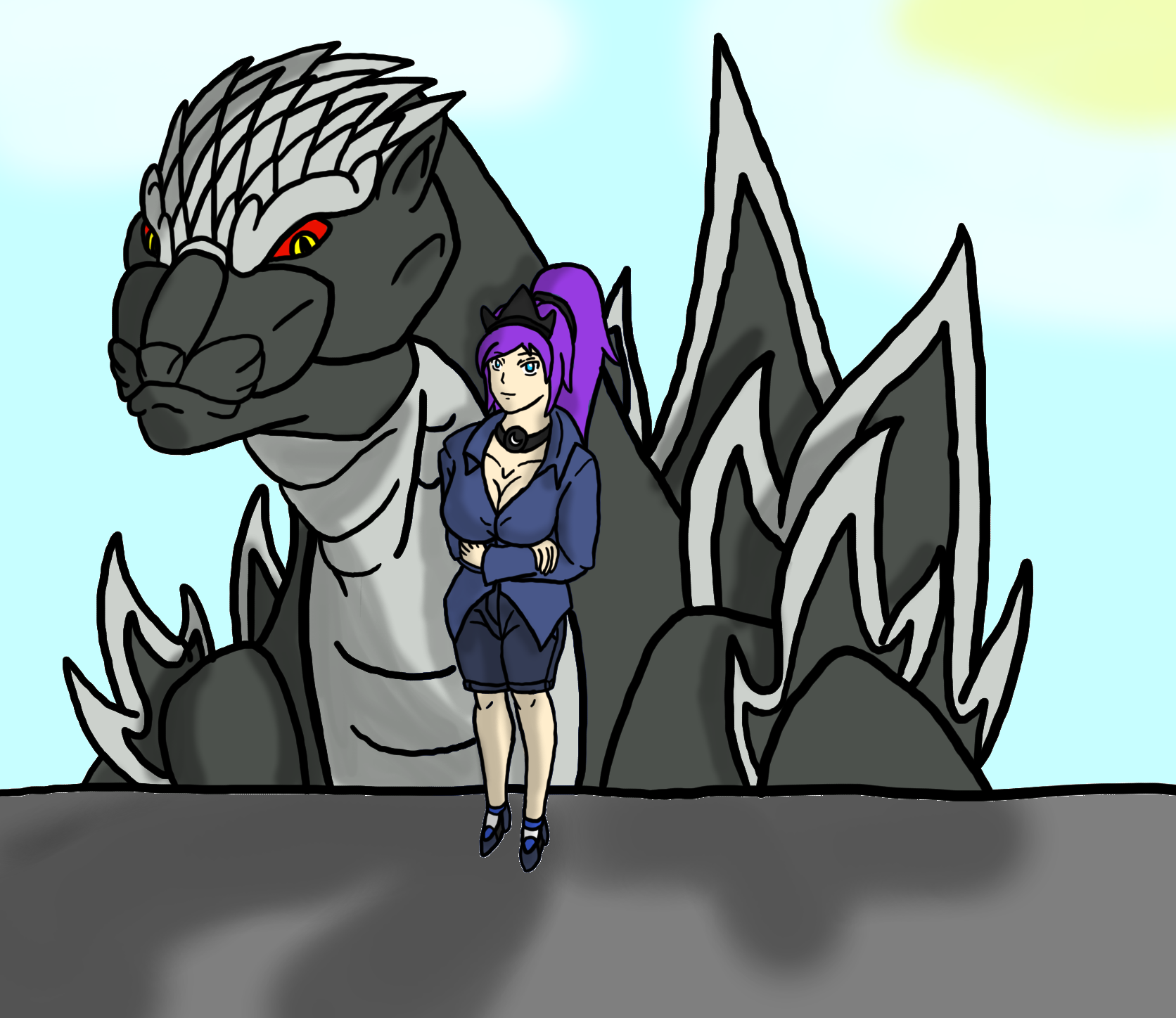 #1453748 - safe, artist:zeroviks, princess luna, human, kaiju, g4 ...