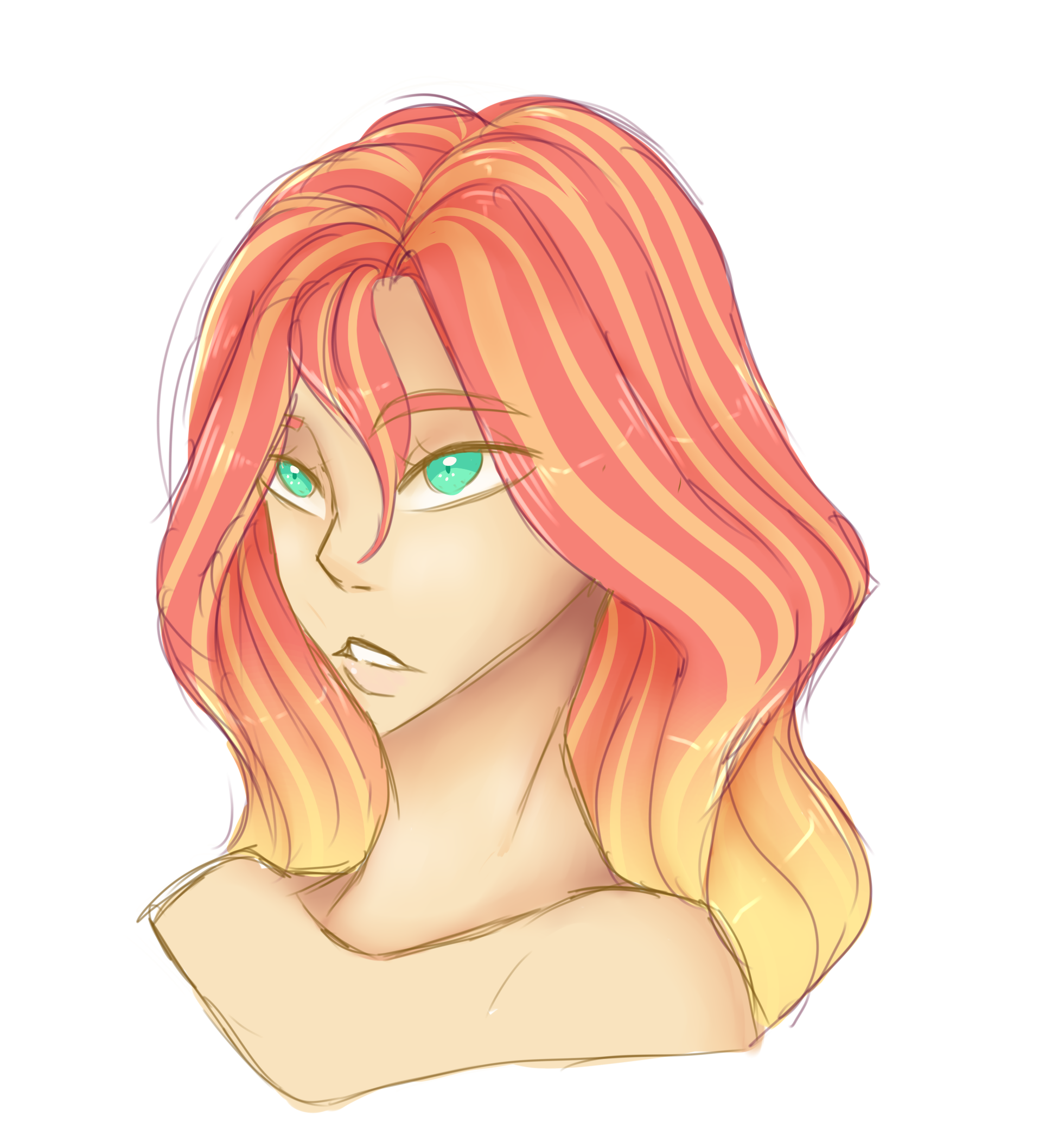 #1484654 - safe, artist:kittii-kat, sunset shimmer, human, g4, bust ...