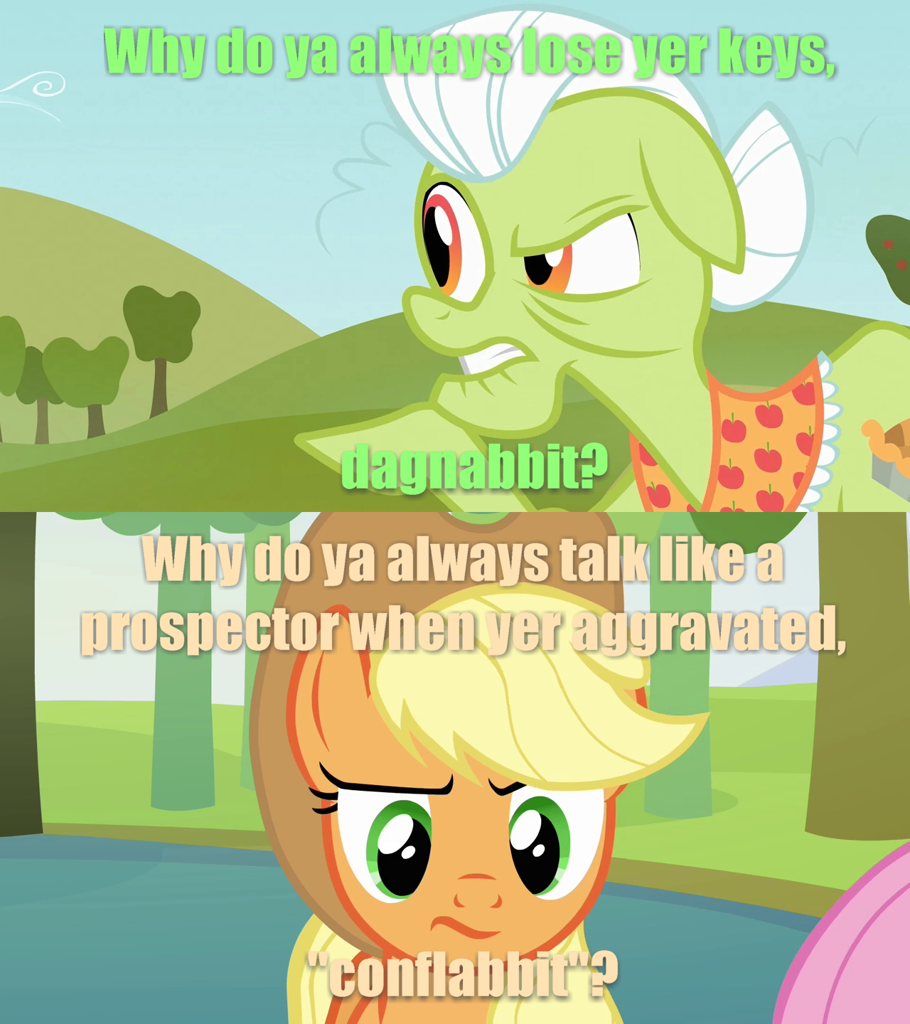 #1490960 - safe, applejack, granny smith, pony, annoyed, curse of the ...