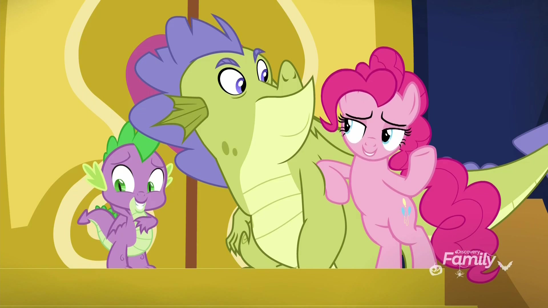 #1853058 - safe, screencap, pinkie pie, sludge (g4), spike, dragon ...