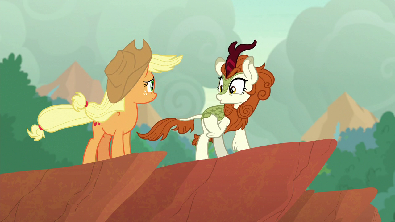 #1846644 - safe, screencap, applejack, autumn blaze, earth pony, kirin, pony, g4, my little pony ...