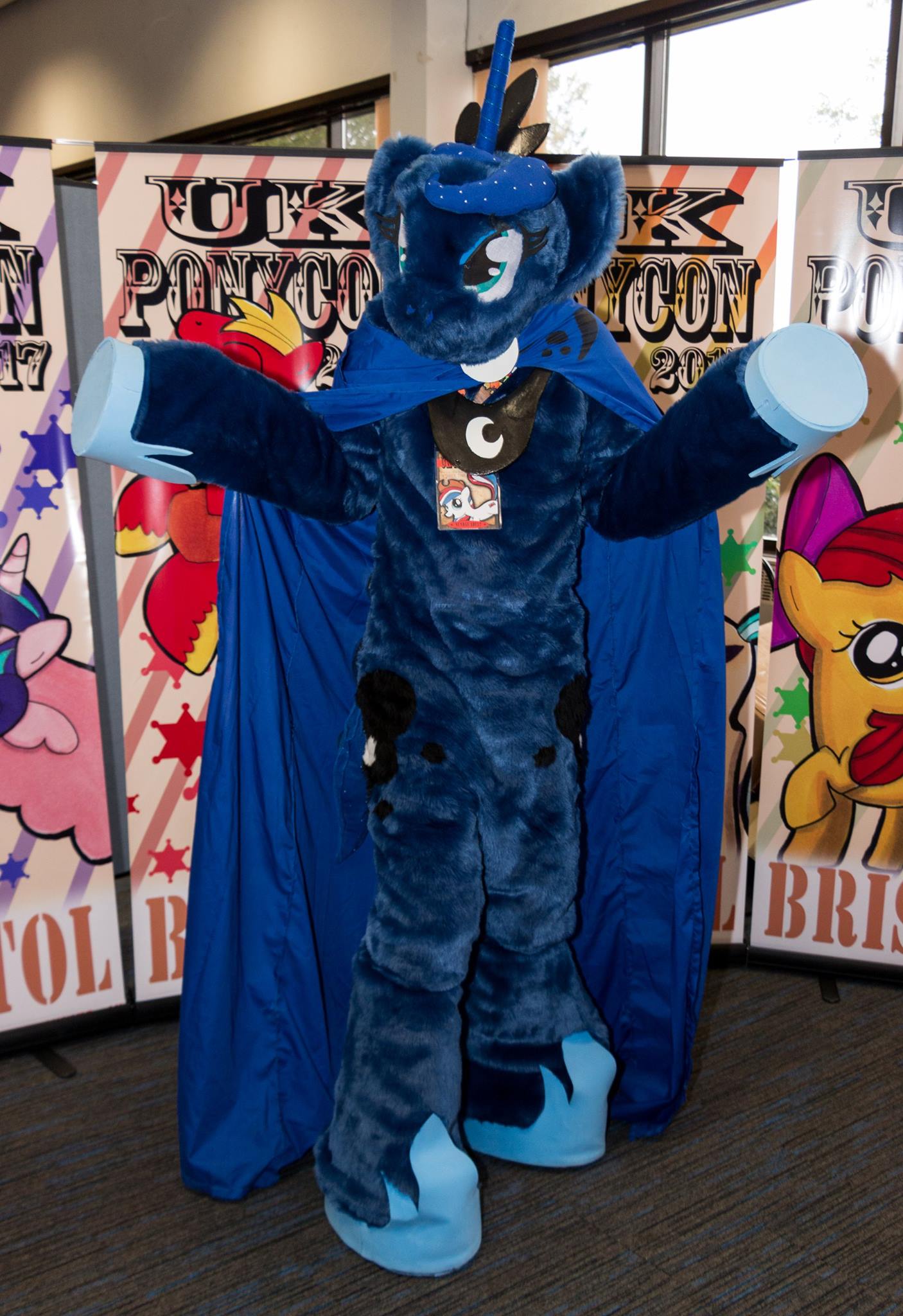 #1873174 - safe, apple bloom, princess luna, uk ponycon, uk ponycon 2017, g4, bristol, fursuit ...