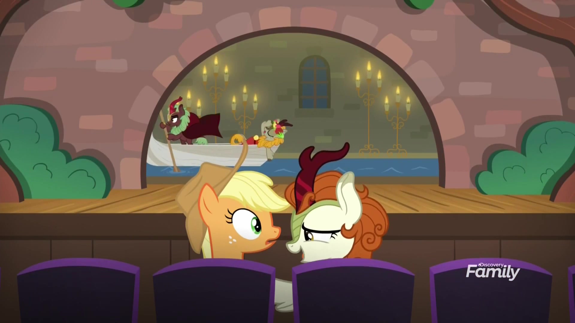 #1875187 - safe, screencap, applejack, autumn blaze, cinder glow, fall flower, summer flare ...