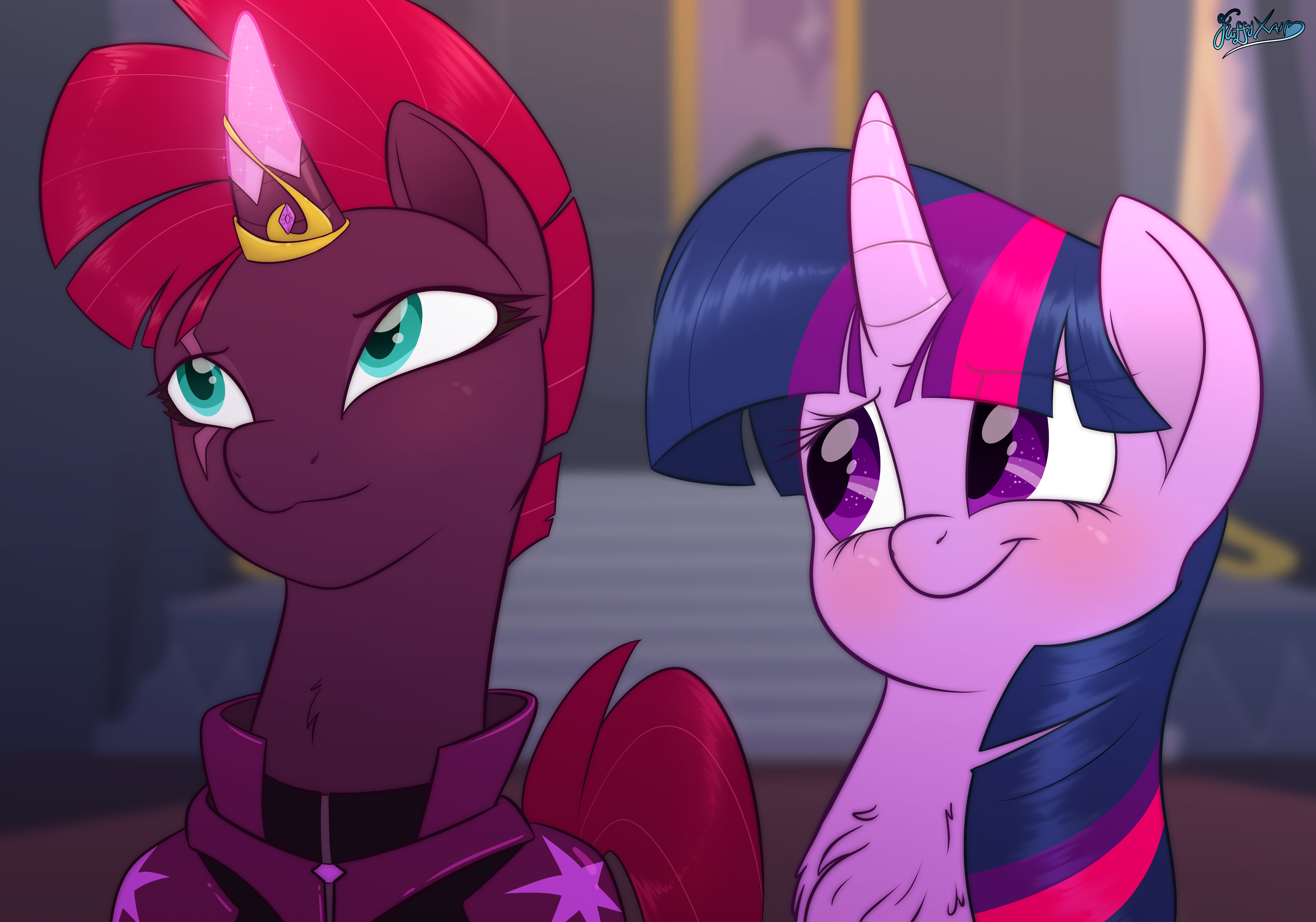 #1659310 - safe, artist:fluffyxai, fizzlepop berrytwist, tempest shadow, twilight sparkle ...