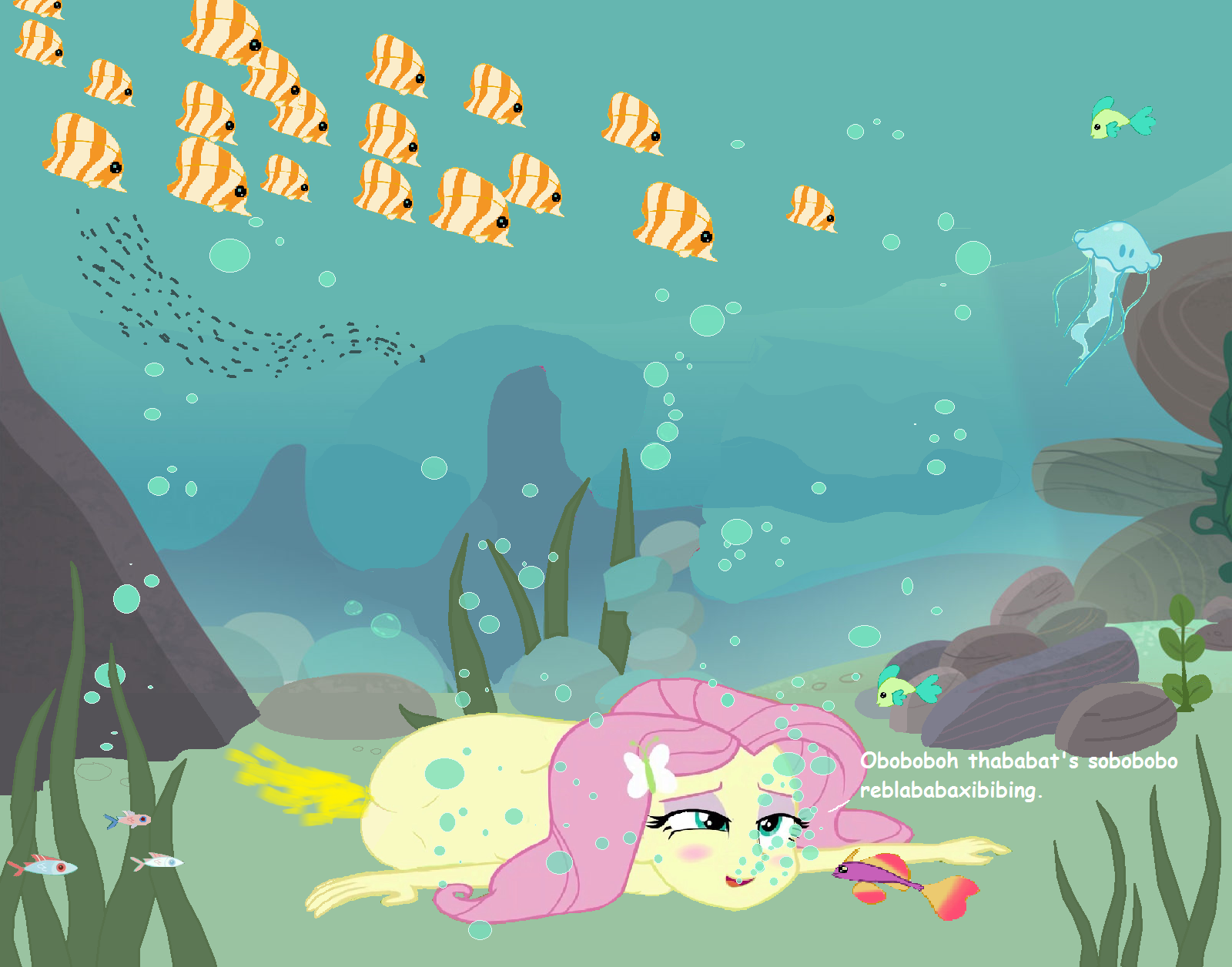 #1692652 - questionable, artist:php43, edit, fluttershy, fish ...