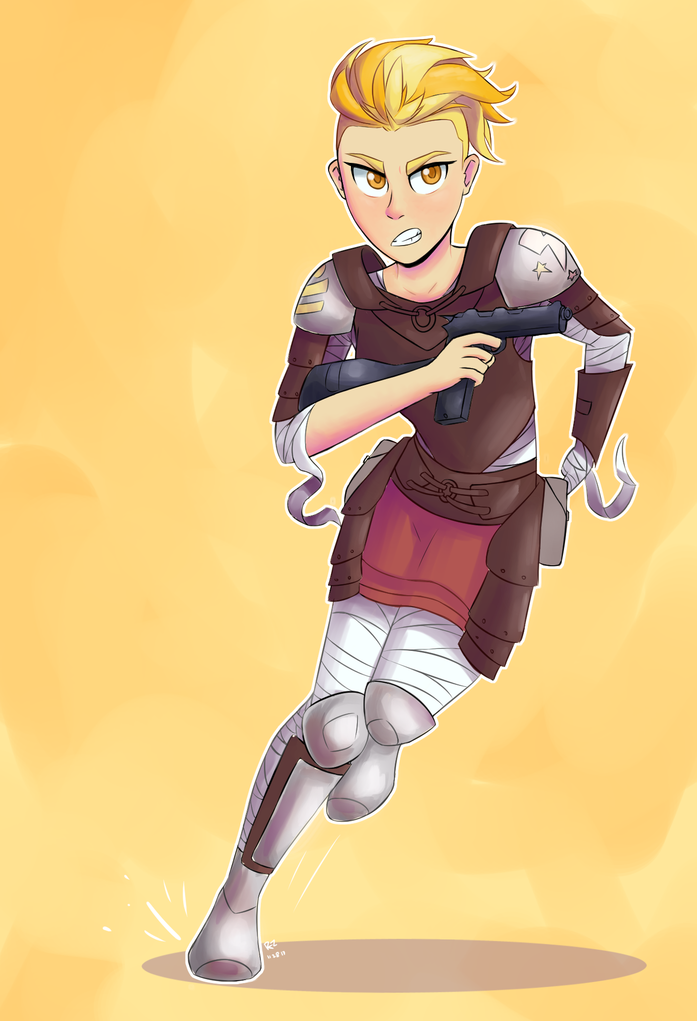 #1695332 - safe, artist:rezierre, lightning dust, human, armor, bandage ...