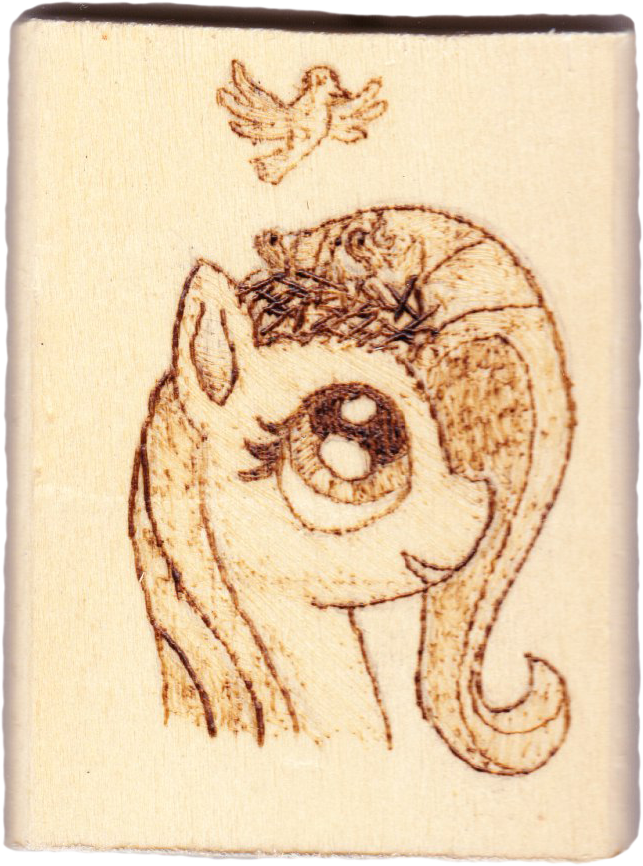#1715246 - safe, artist:malte279, fluttershy, bird, nest, pyrography ...