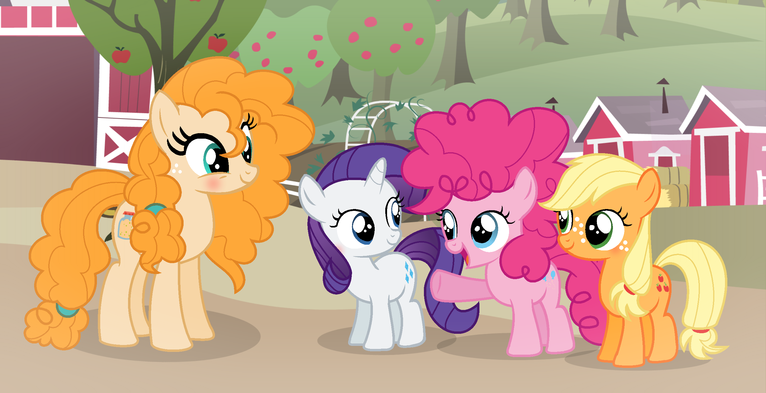 #1756989 - safe, artist:darbypop1, applejack, pear butter, pinkie pie ...