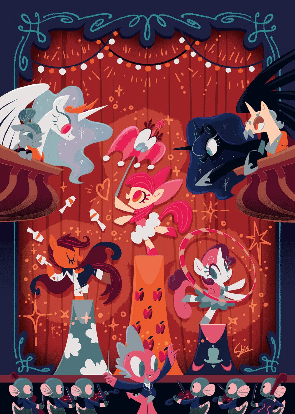 #1804922 - safe, artist:s-bis, apple bloom, kibitz, princess celestia ...