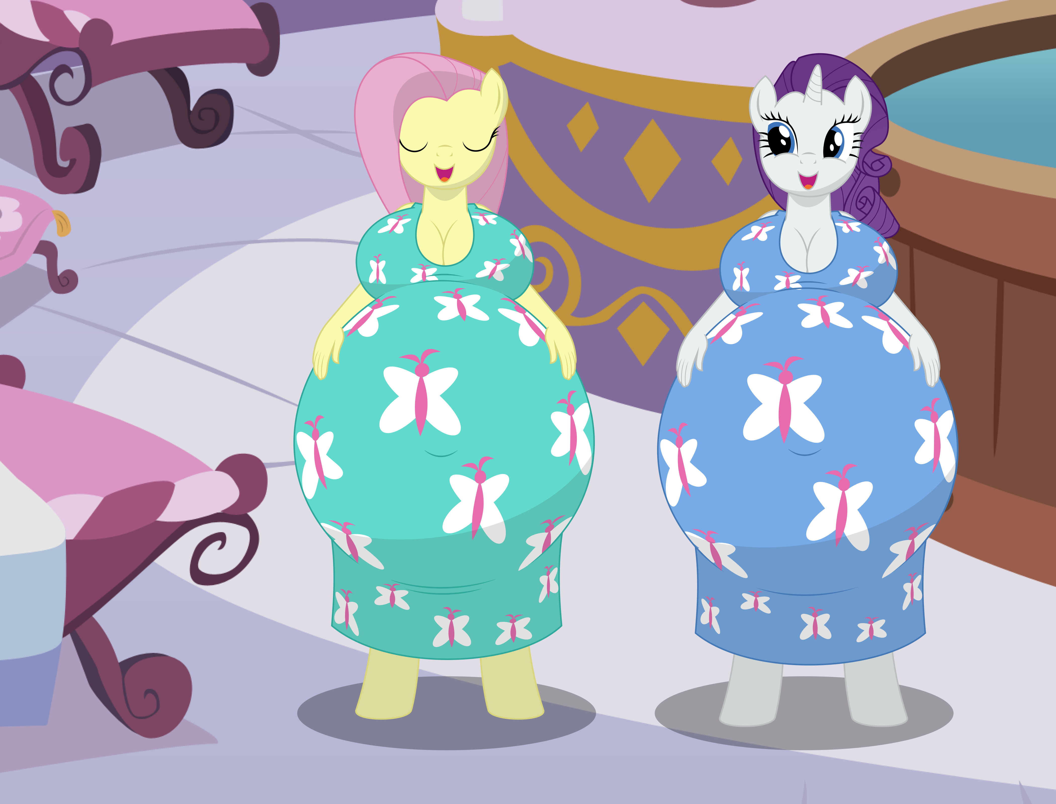 #1819895 - safe, artist:mintydrop2013, fluttershy, rarity, anthro ...