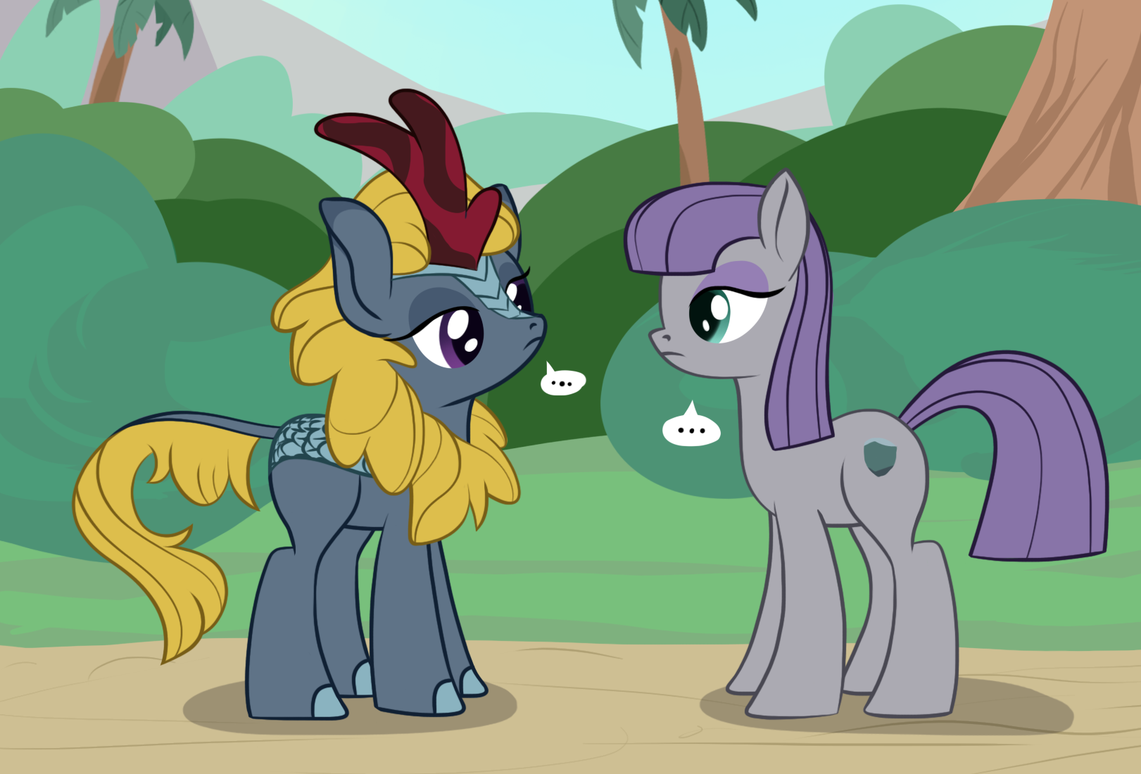 #1844664 - safe, artist:foal, maud pie, winter flame, earth pony, kirin ...