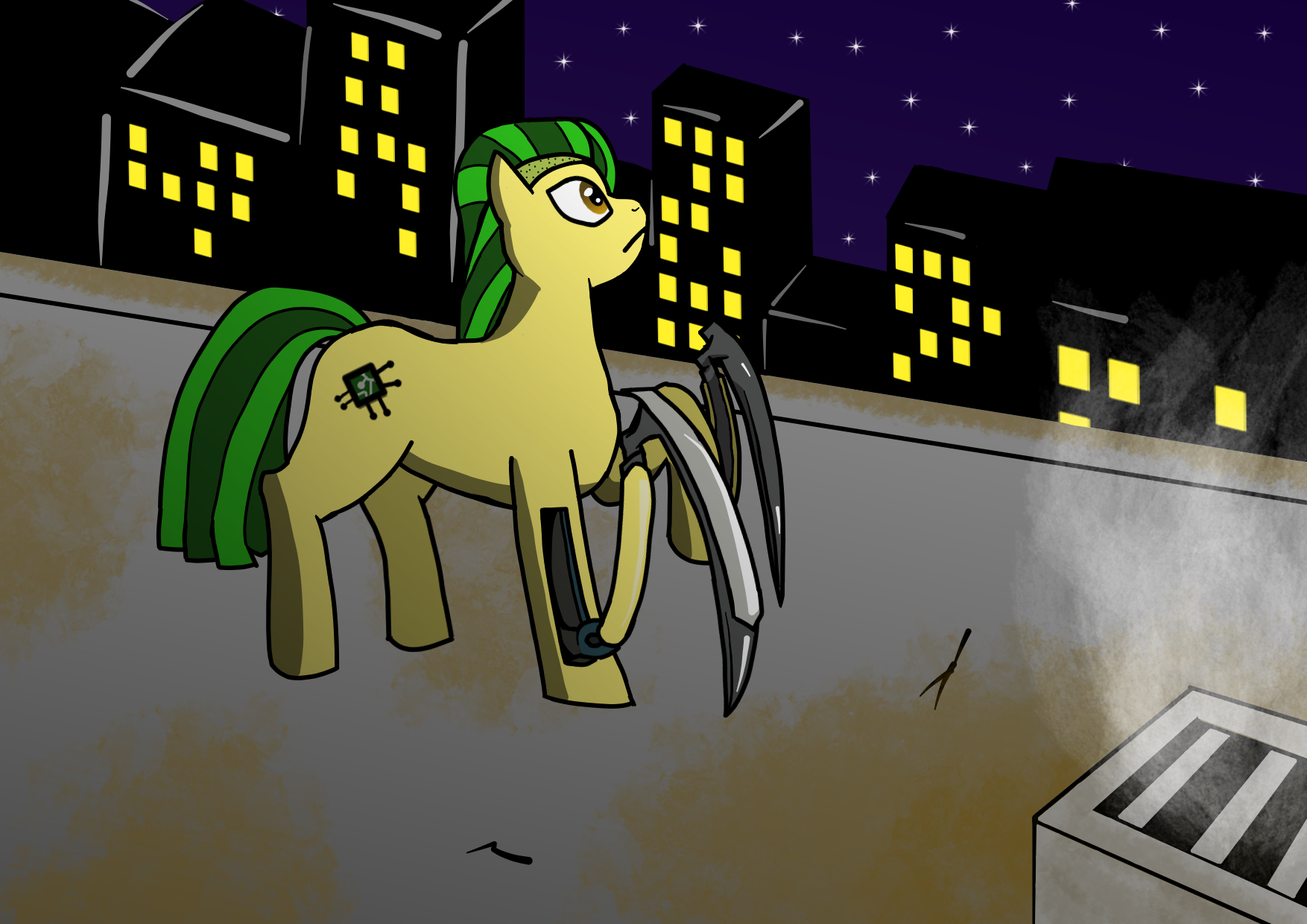 #1828796 - safe, artist:paw-of-darkness, oc, oc only, cyborg, earth ...