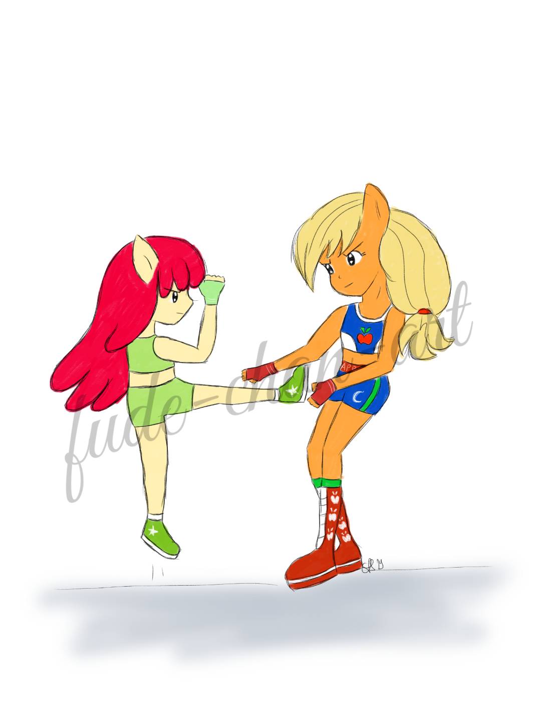 #1929904 - safe, artist:fude-chan-art, apple bloom, applejack, anthro ...