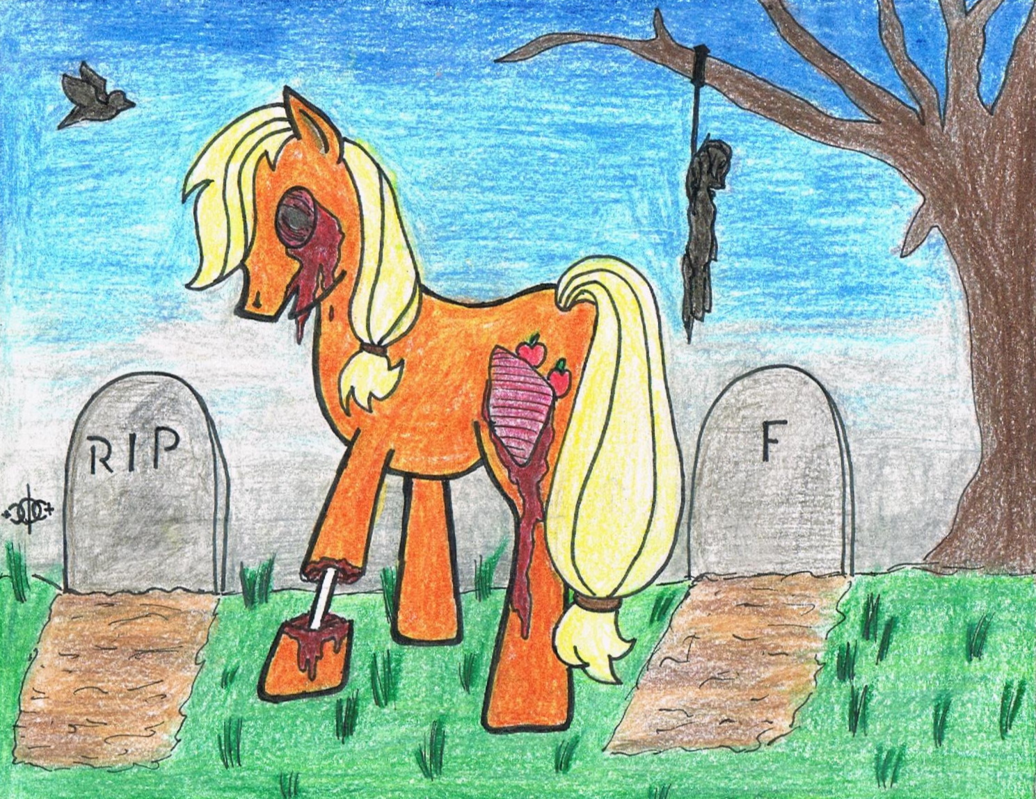 #2170999 - grimdark, artist:assertiveshypony, applejack, bird, earth ...