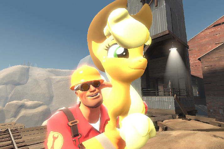 #2178376 - safe, applejack, earth pony, human, pony, 3d, engineer ...